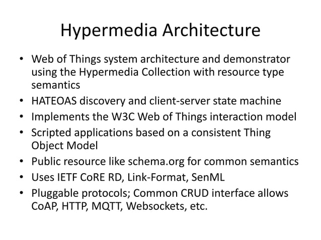 Hypermedia System Architecture for a Web of Things | PPT