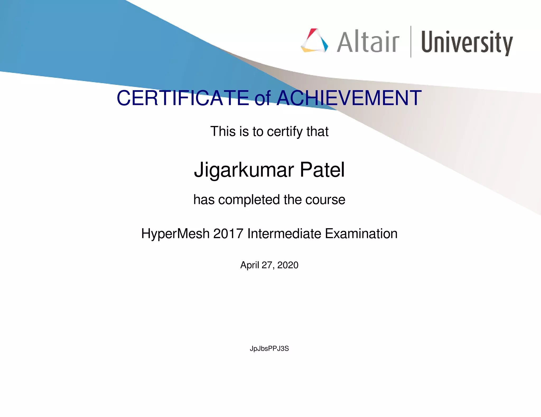 Hyper mesh 2017 intermediate examination certificate of achievement | PDF