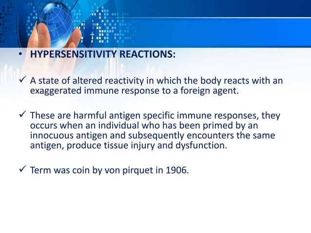 HYPERSENSITIVITY and Its Types and related reaction with examples | PPT