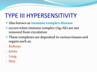 Hypersensitivity I,II,III & IV, the causative agents, the mechanism | PDF