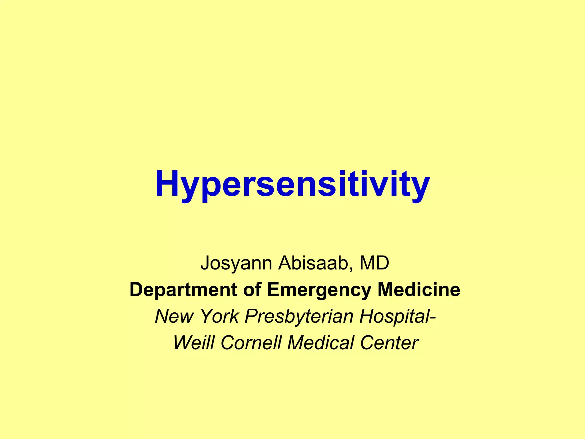 Hypersensitivity - Emergency Room Treatment | PPT