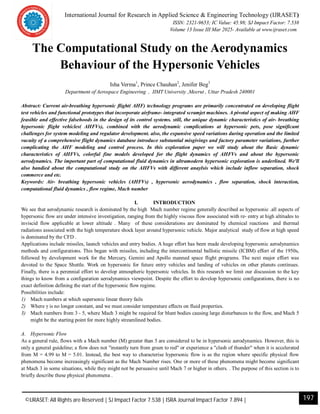 The Computational Study on the Aerodynamic Behaviour of the Hypersonic ...