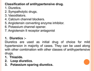 Classification of antihypertensive drugs, hypertension.pptx