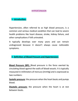 INTRODUCTION OF HYPERTENSION. DEFINATION OF HYPERTENSION | PDF