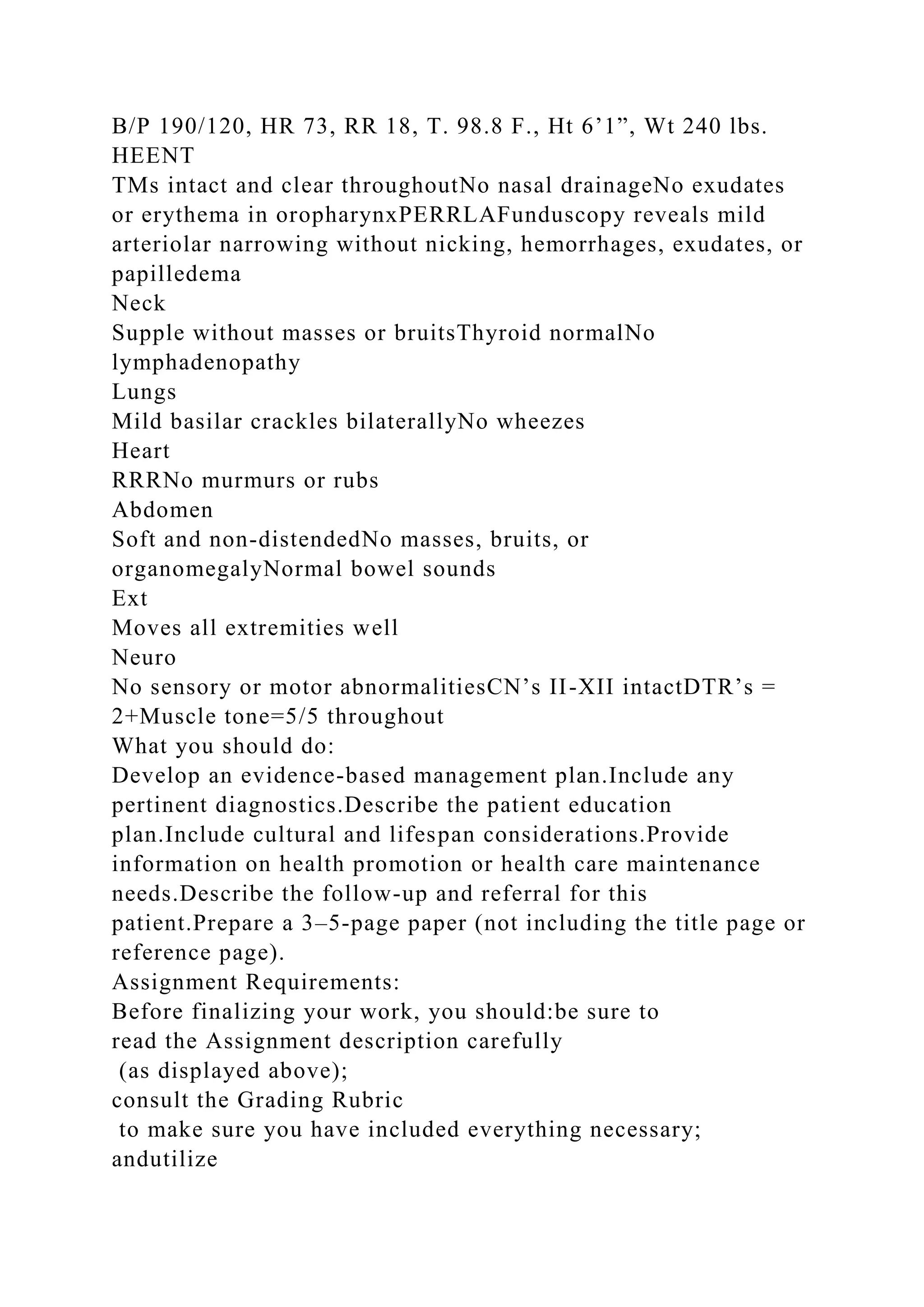 Hypertension Case StudyC.D is a 55-year-old African American male | DOCX