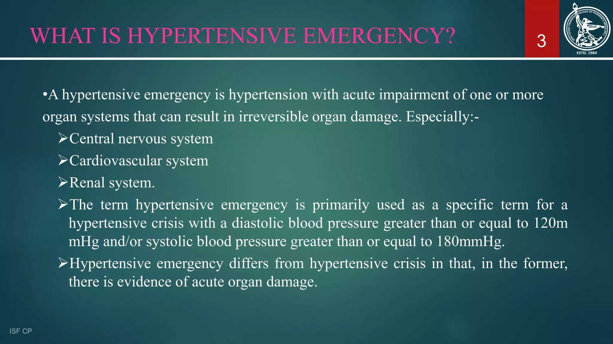 HYPERTENSIVE EMERGENCY | PPTX