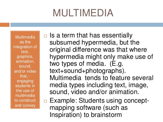 Hypertext, hypermedia and multimedia.