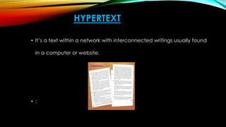 Hypertext,hypermedia and multimedia | PPTX | Internet for Beginners | Internet