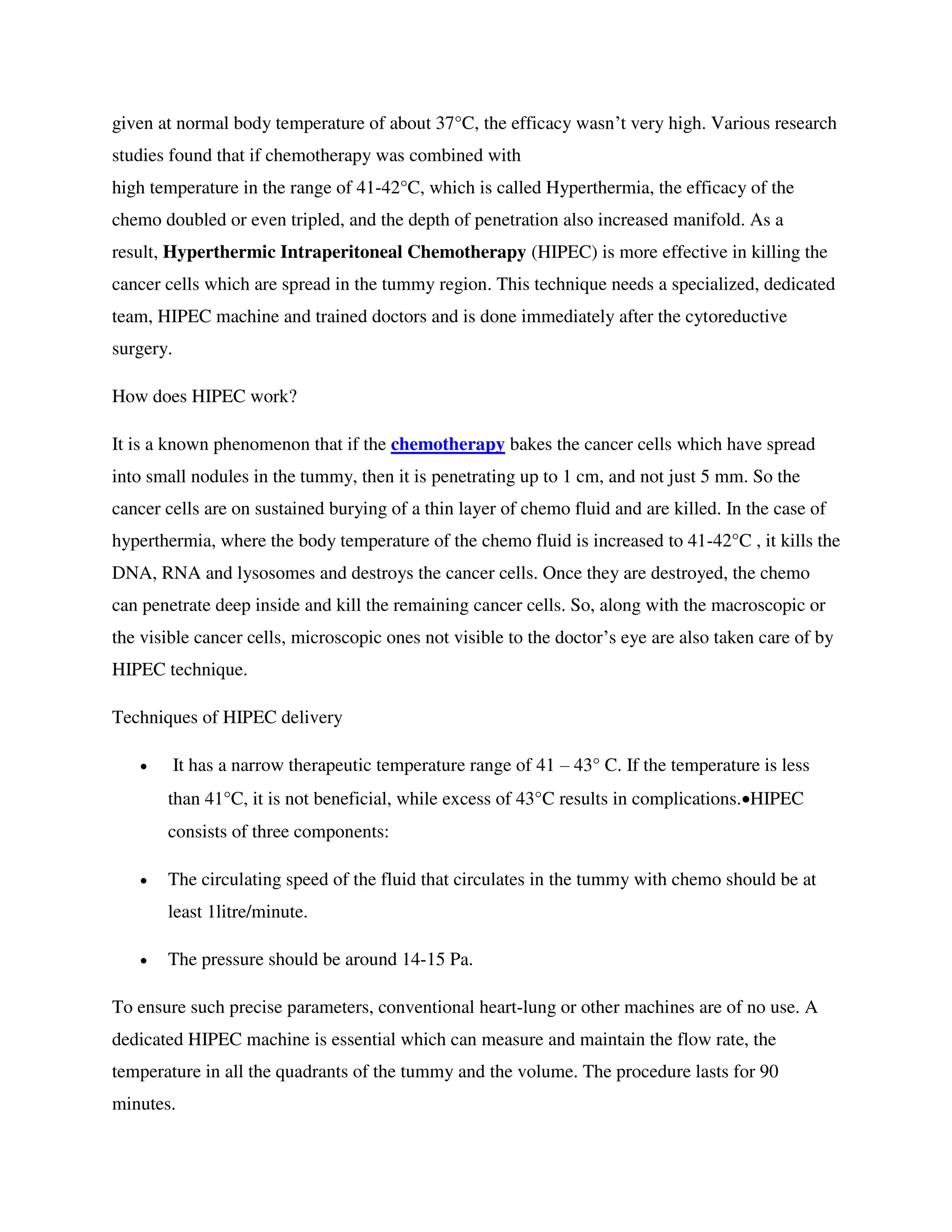Hyperthermic intraperitoneal chemotherapy | PDF