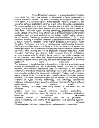 Hyper thread technology | DOC | Operating Systems | Computer Software and Applications