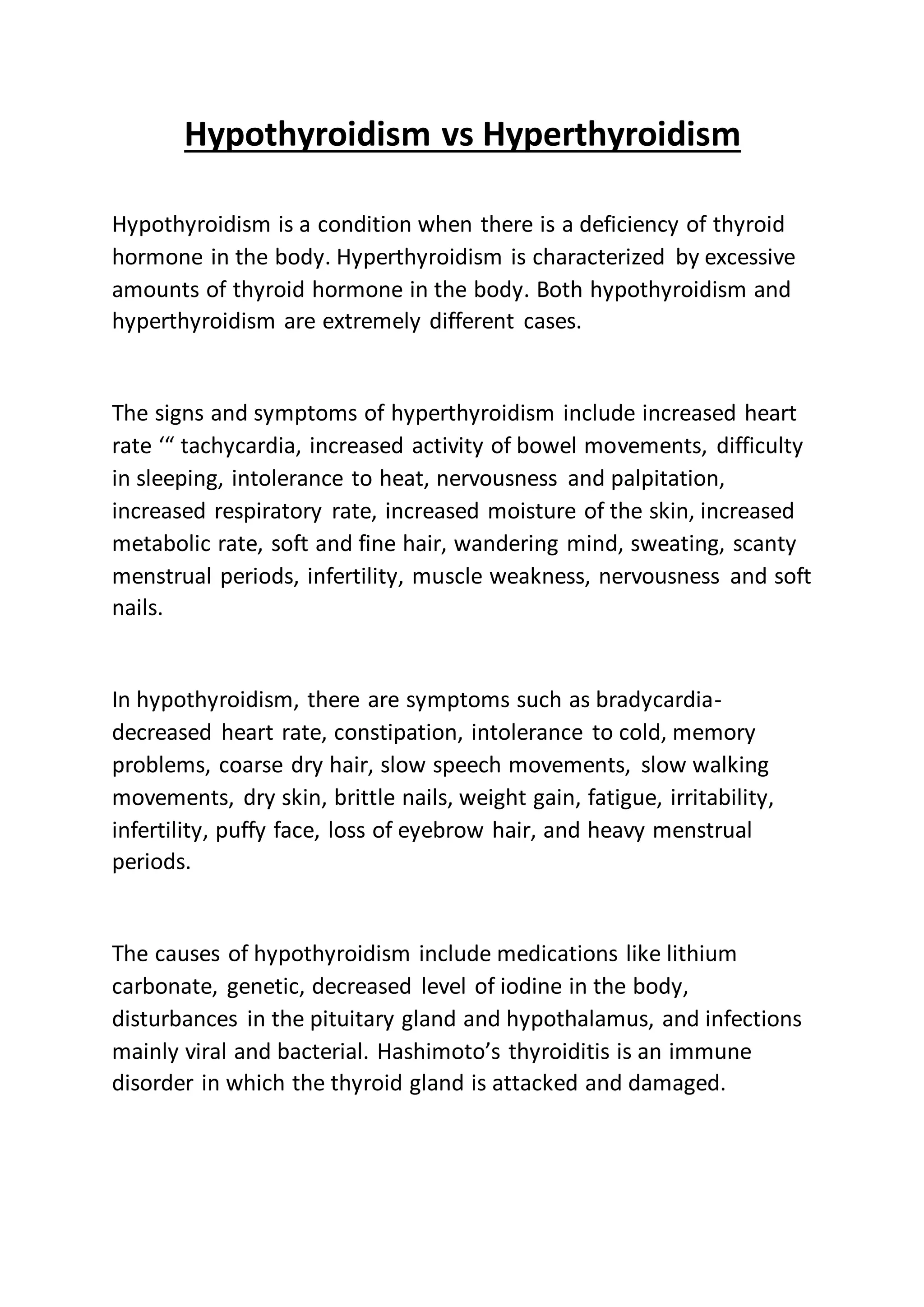 Hyperthyroidism vs Hypothroidism | DOCX
