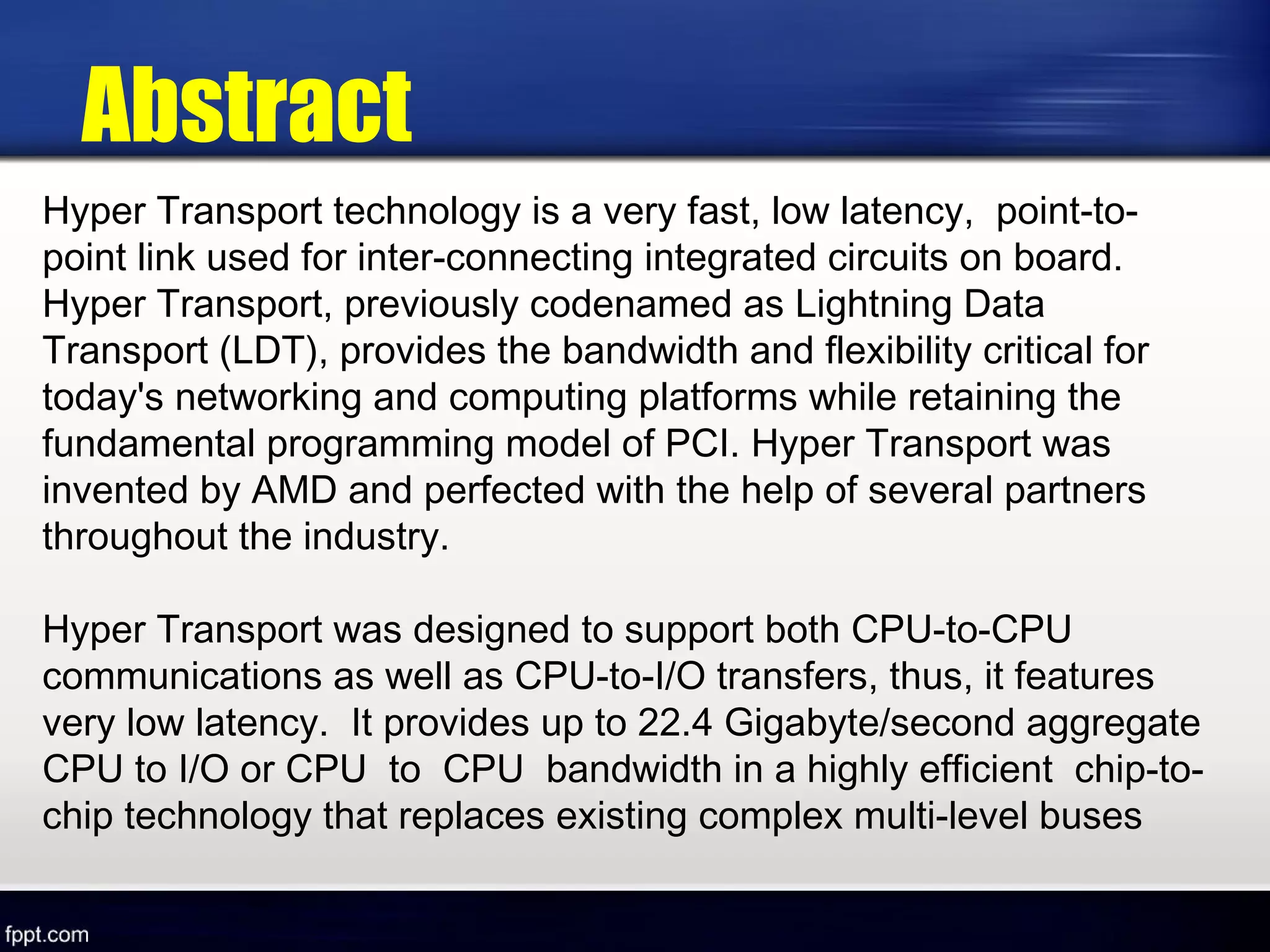 Hyper Transport Technology | PPT | Computer Networking | Computing