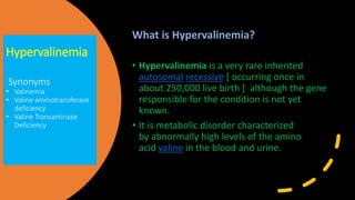 Hypervalinemia amino acids metabolism disorder | PDF
