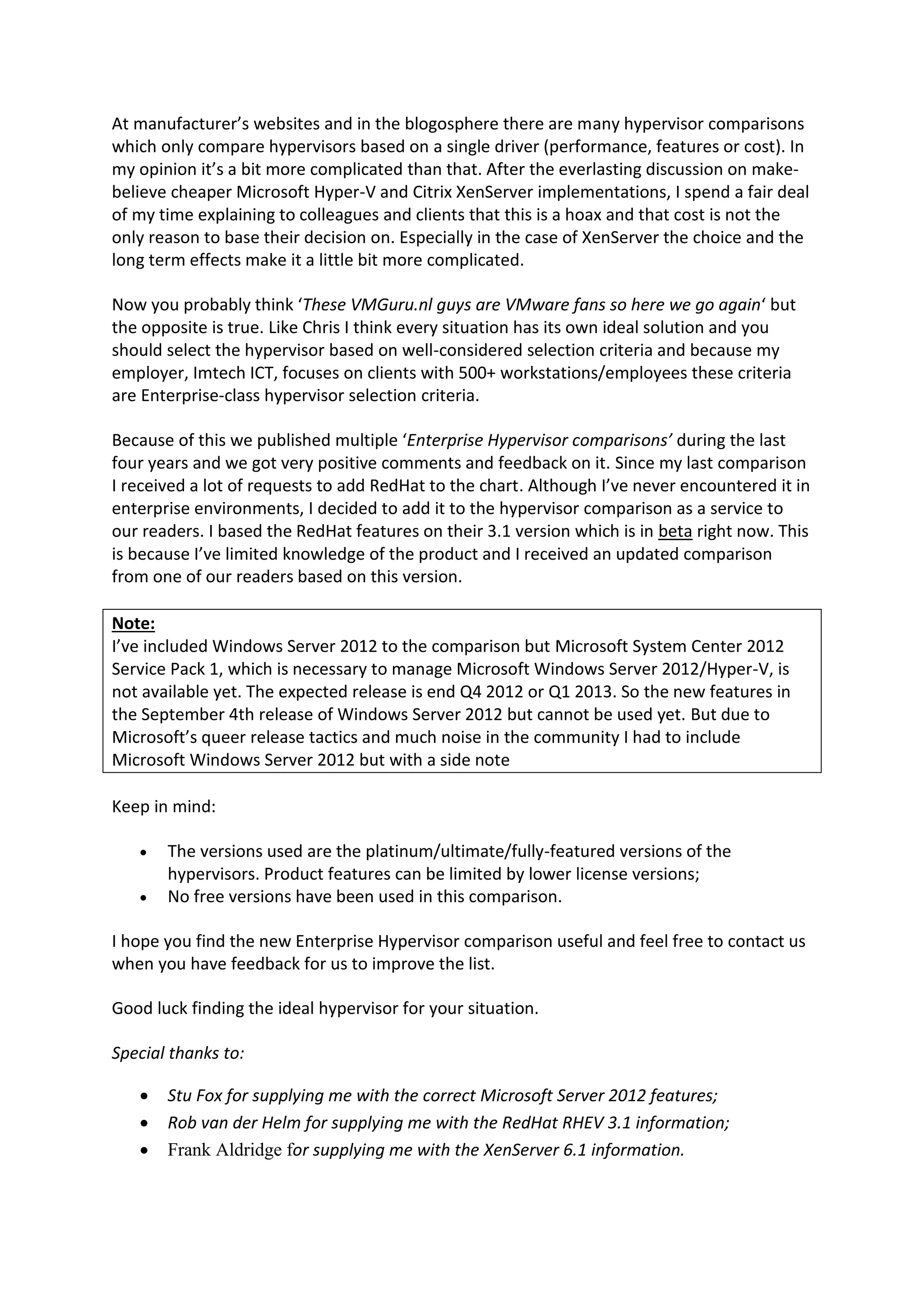 Hypervisor comparison 201212 | PDF | Cloud Computing | Internet