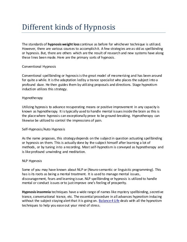 Different kinds of Hypnosis