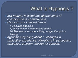 Hypnosis theory and practice | PPTX