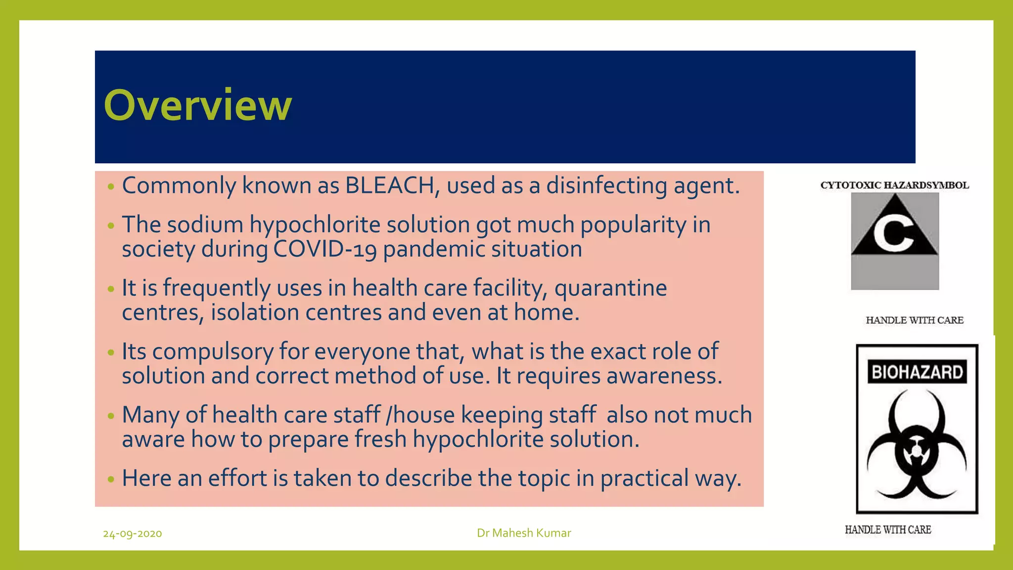 Hypochlorite solution Dr Mahesh Kumar | PPTX