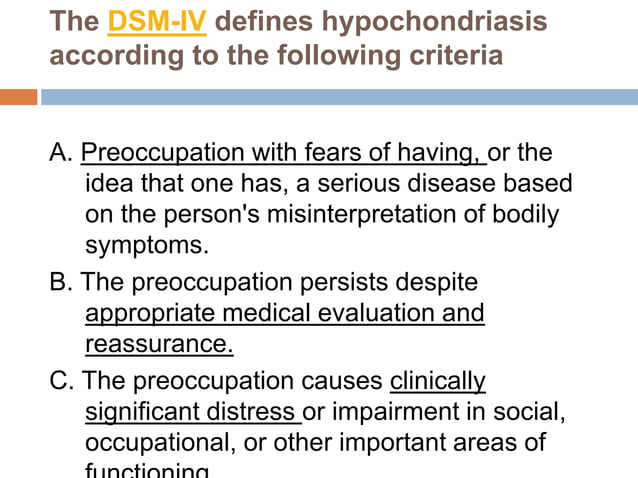 Hypochondriasis by RITIKA SONI | PPTX | Brain and Nervous System Disorders | Diseases and Conditions