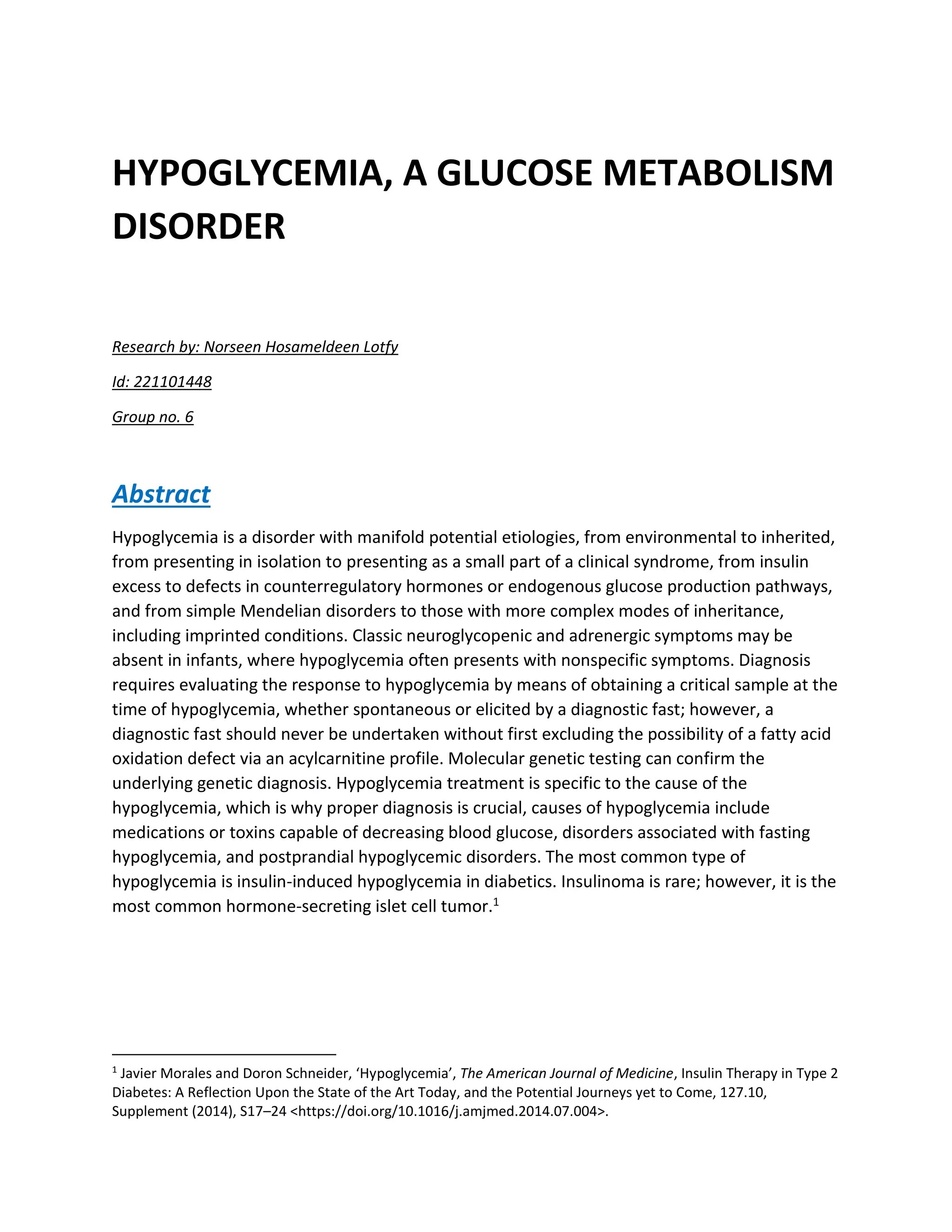 Hypoglycemia | DOCX
