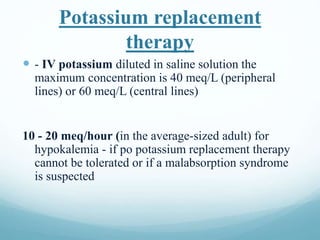 Hypokalemia diagnosis, causes and treatment | PPTX