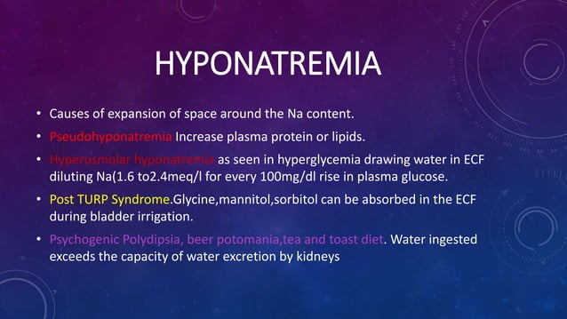 Hyponatremia- A low sodium concentration in the blood | PPT