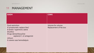 HYPONATREMIA IN NEUROSURGERY, DIAGNOSIS AND MANAGEMENT | PPTX
