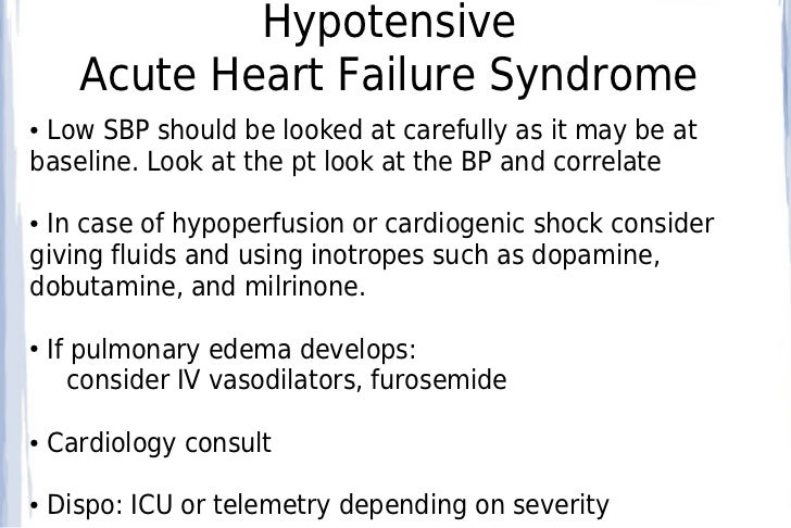 Hypotensive acute heart failure syndrome