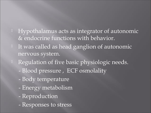Hypothalamic regulation of visceral and brain functions | PPT ...