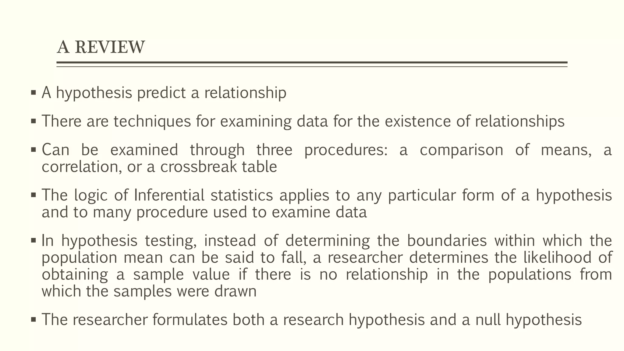 Hypothesis Testing Inferential Statistics Pt 2 Ppt