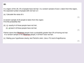 Edexcel Hypothesis Testing A-Level Statistics | PPT