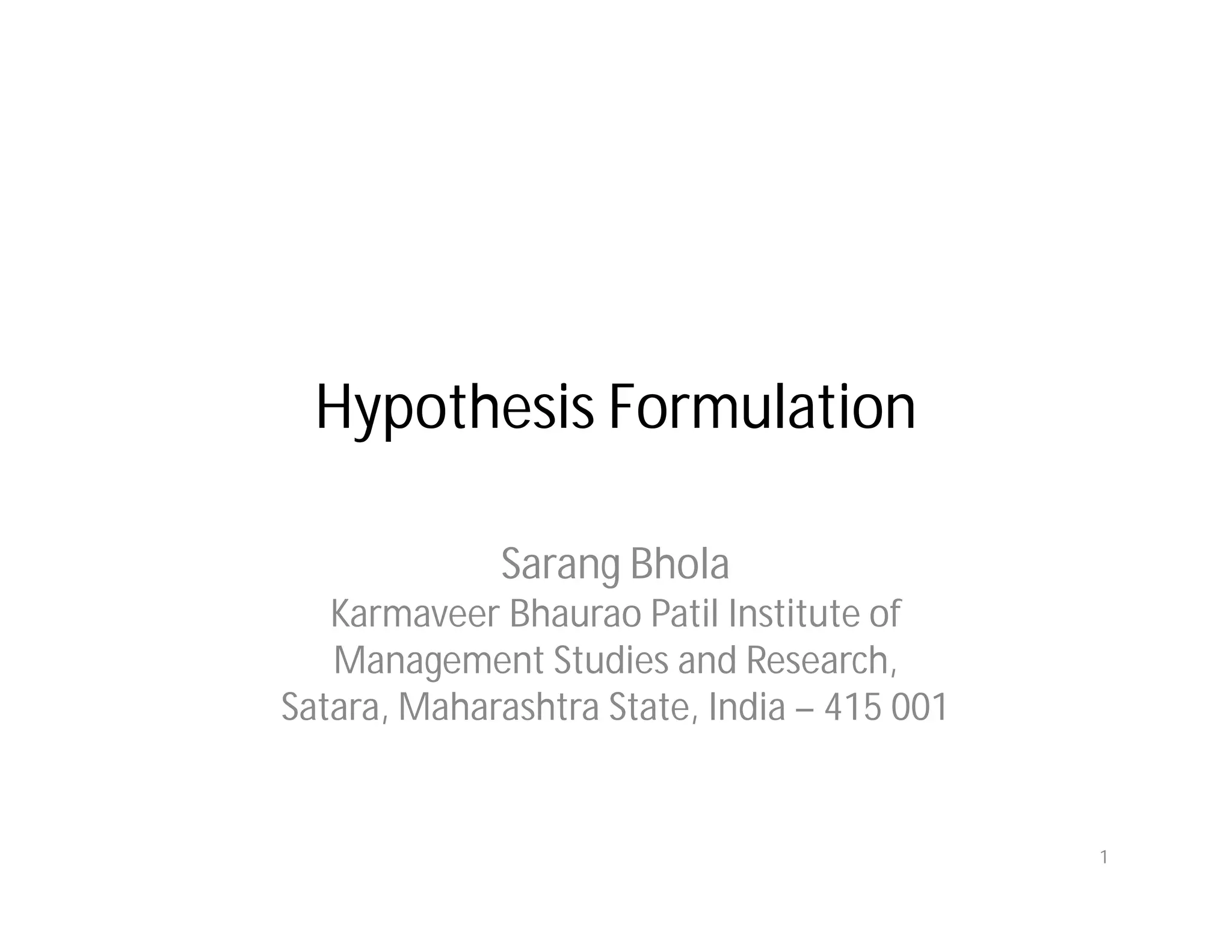 Hypothesis Formulation | PDF