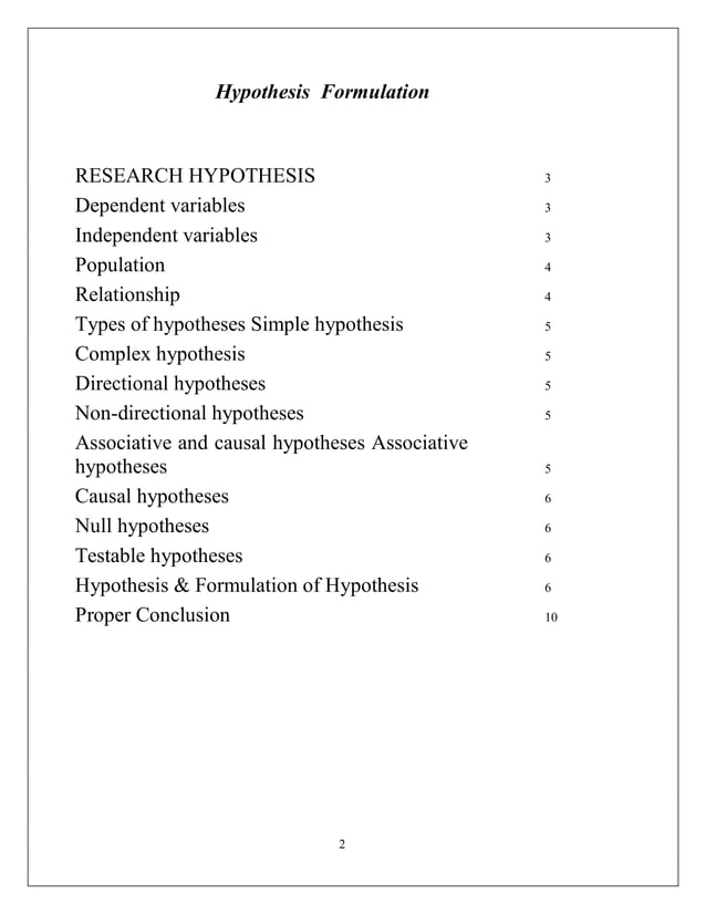 Hypothesis Formulation | PDF