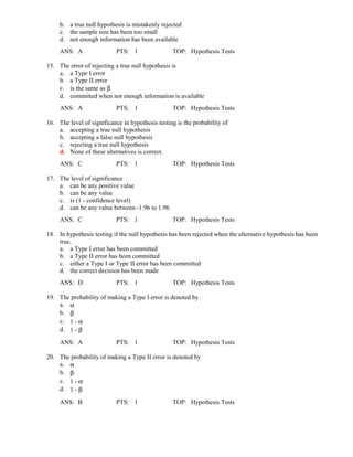 Hypothesis Test Bank with Solutions | DOC
