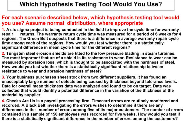 Hypothesis Testing In Six Sigma Ppt 8026