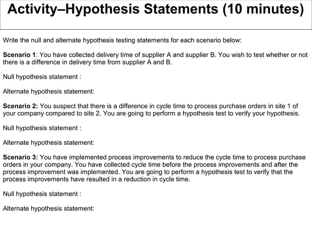 Hypothesis Testing in Six Sigma | PPT