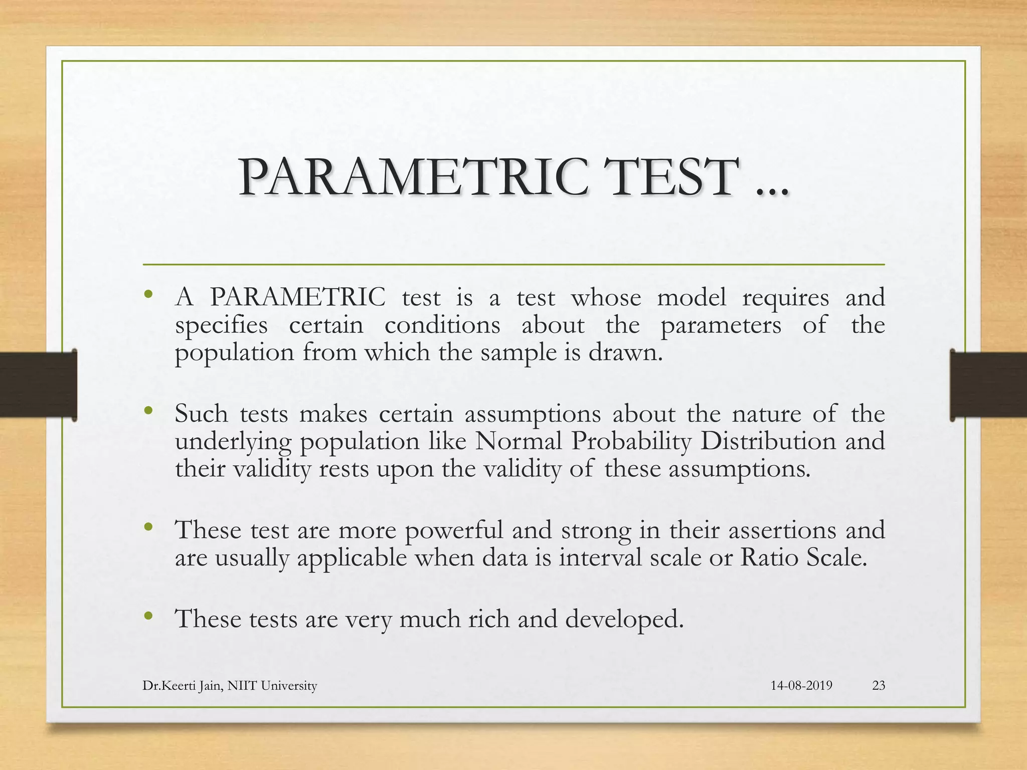 Hypothesis testing and parametric test | PPTX