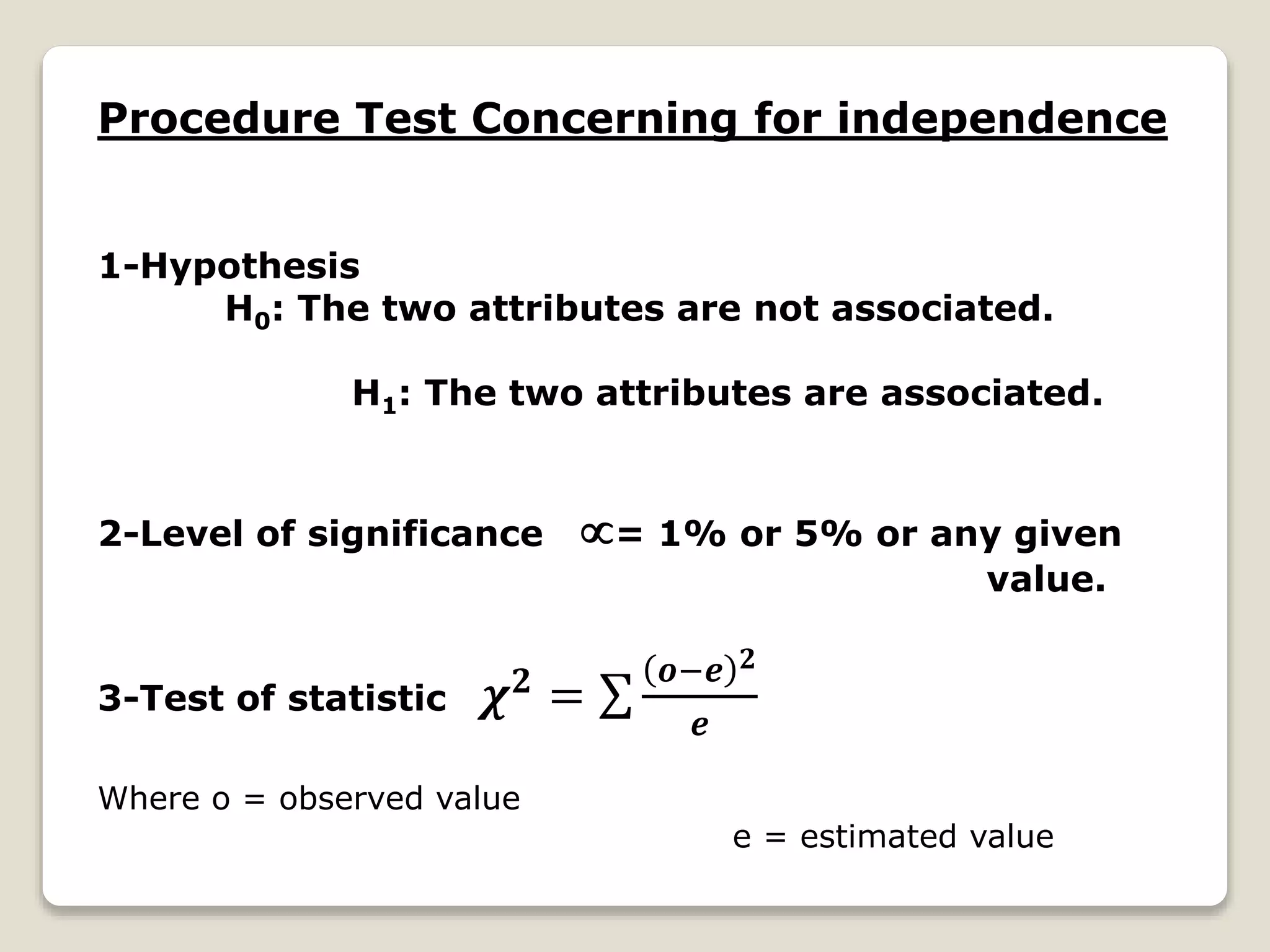 Hypothesis testing chi square test for independence | PPTX