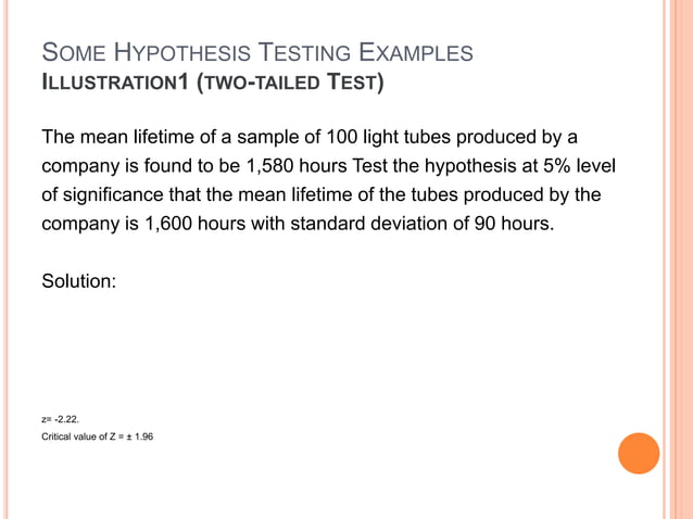 Hypothesis testing examples on z test | PPTX | Physics | Science
