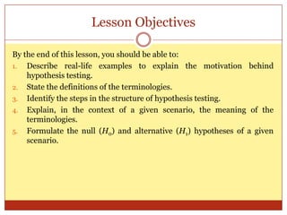 Hypothesis Testing Lesson 1 | PPTX