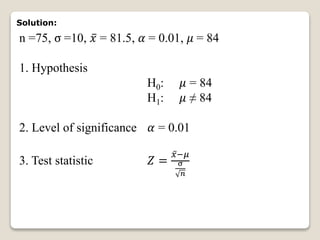 Hypothesis testing part ii for single mean | PPTX