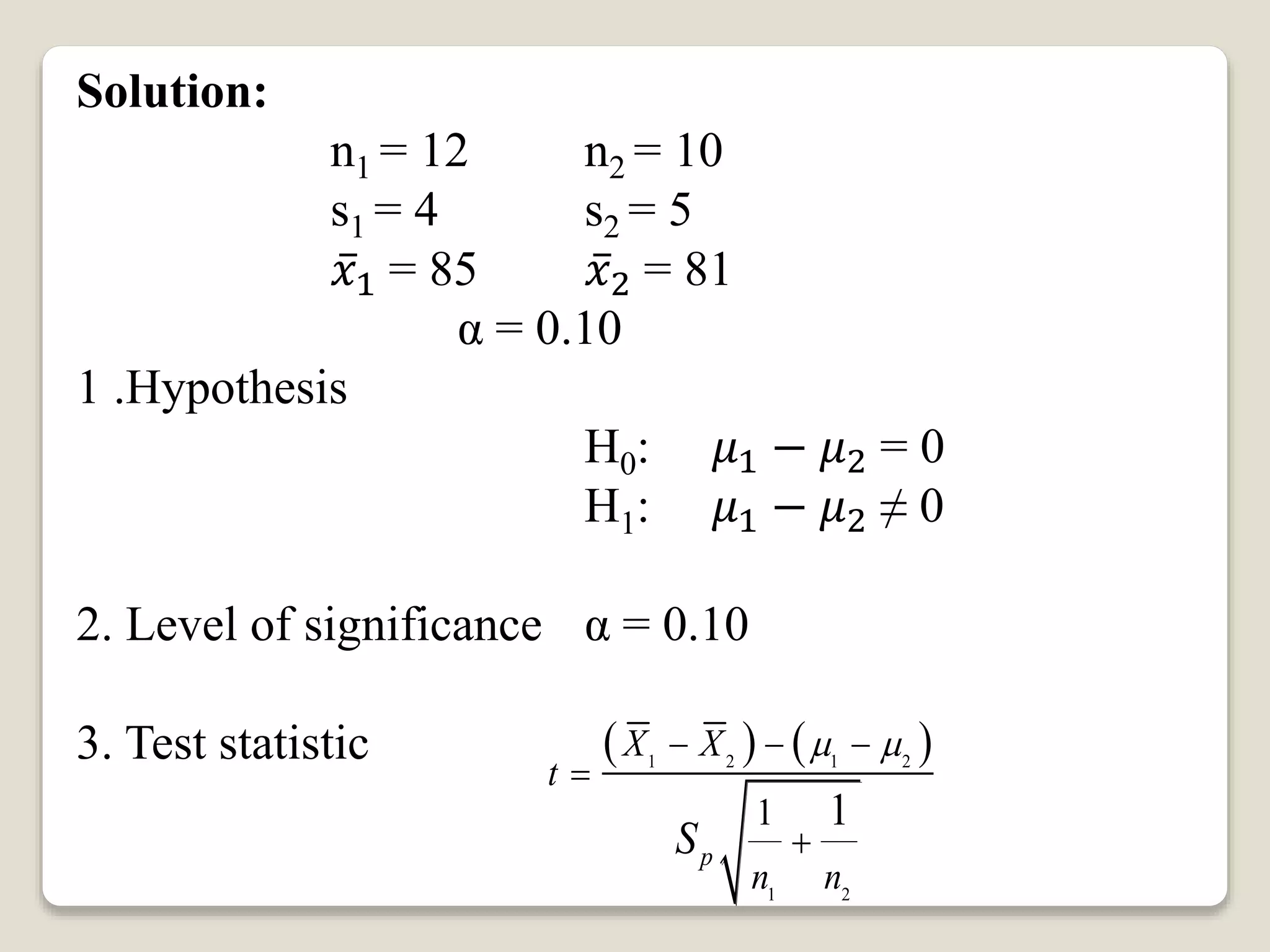 Hypothesis testing part iii for difference of means | PPTX