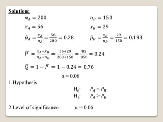 Hypothesis testing part v for single and double proportions | PPTX