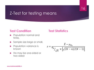 Hypothesis testing; z test, t-test. f-test | PDF