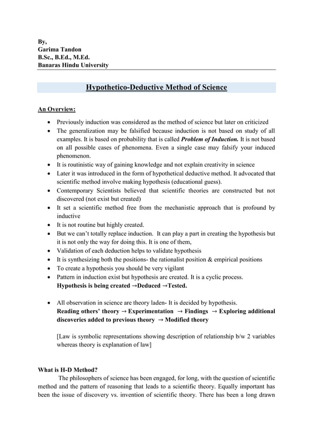 Hypothetico-deductive method in Science | PDF | Chemistry | Science