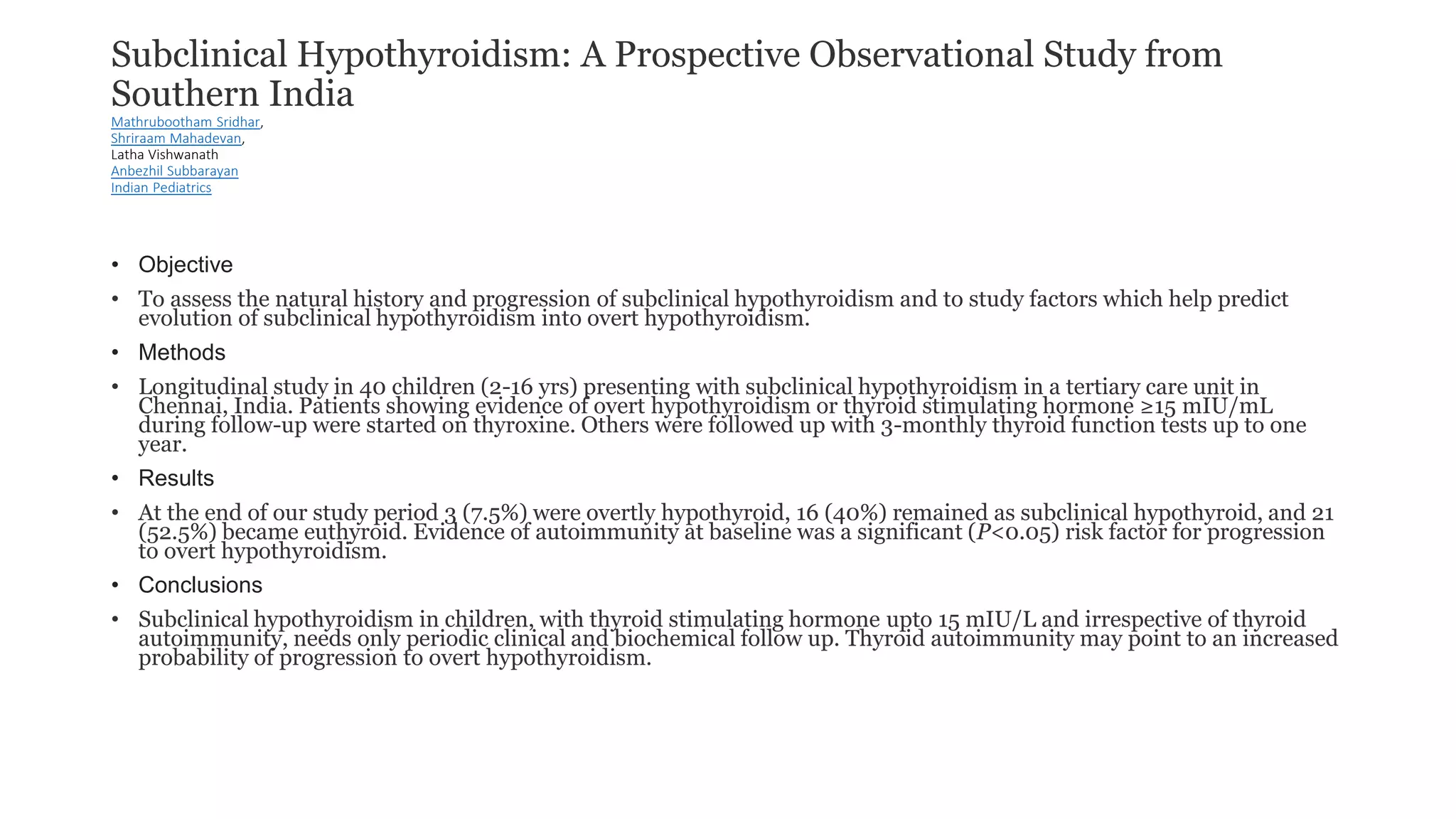 subclincal hypothyrodism in children | PPTX