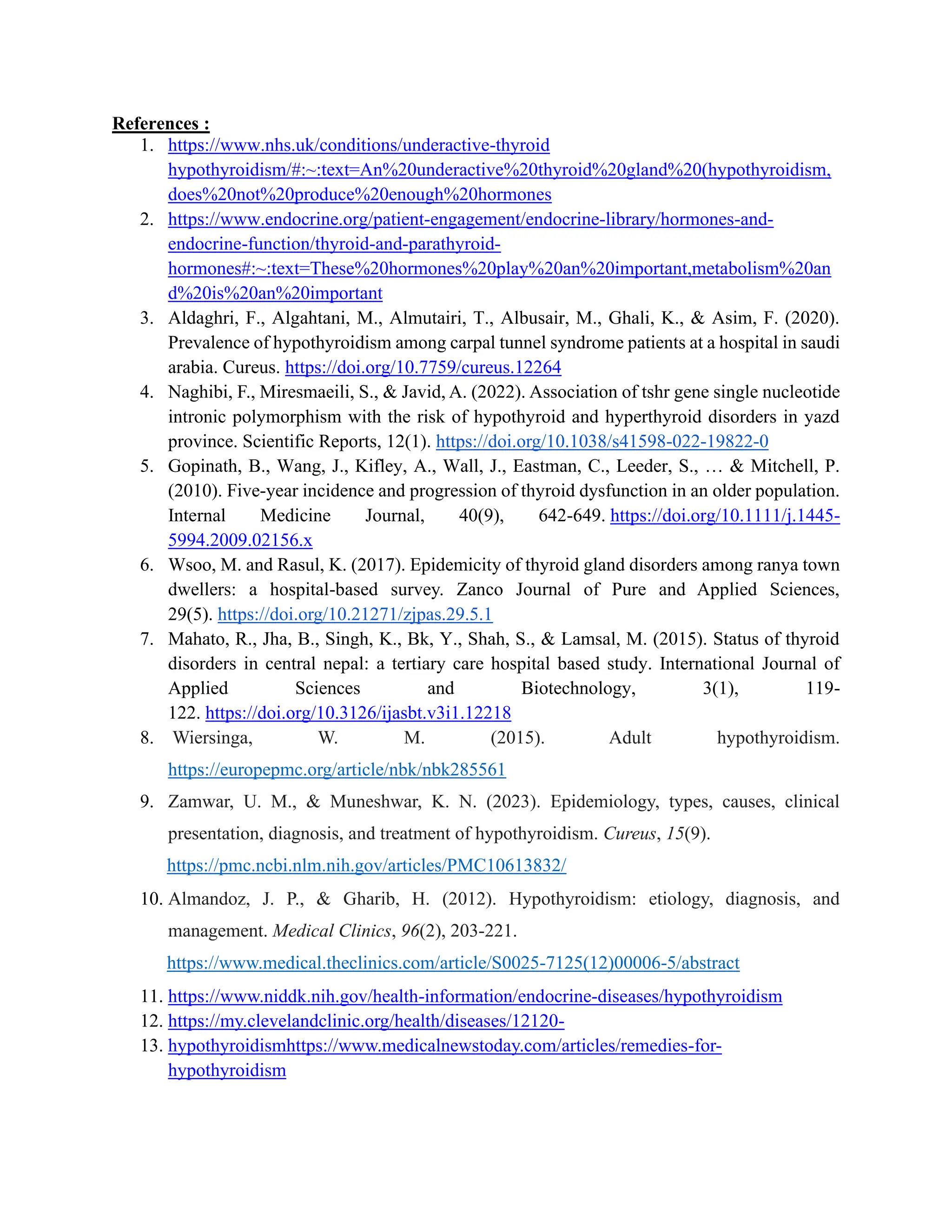 Hypothyroidism, Endocrine System, Thyroid gland | PDF