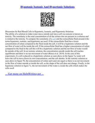 Hypotonic Isotonic And Hypertonic Solutions | PDF