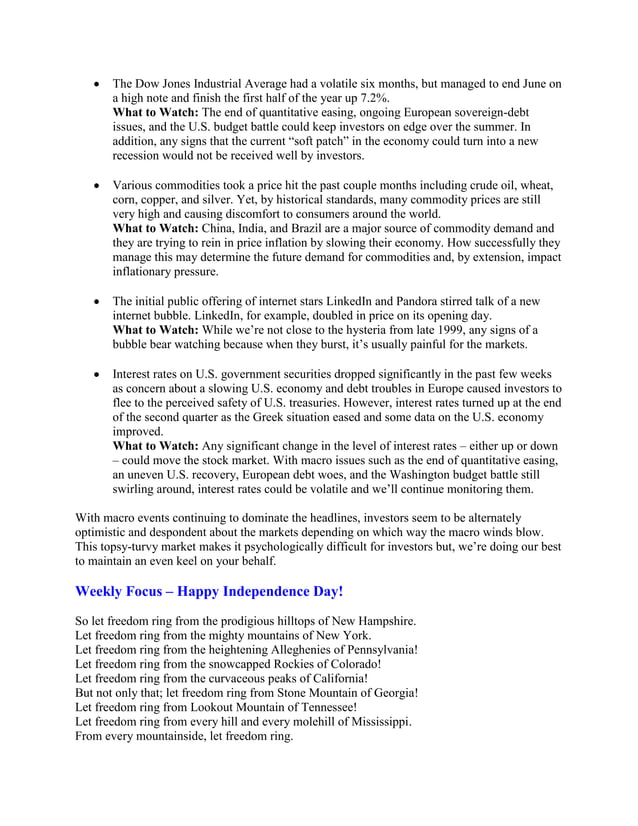 Hyre Weekly Commentary | DOCX | Stocks and Bonds | Personal Investing