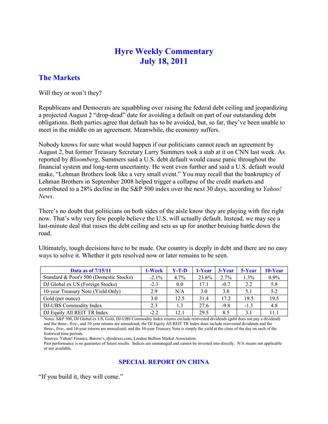 Hyre Weekly Commentary | PDF