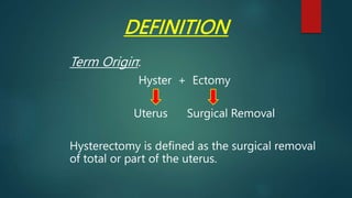 HYSTERECTOMY (Surgery and Post Surgical Physiotherapy management) | PPTX